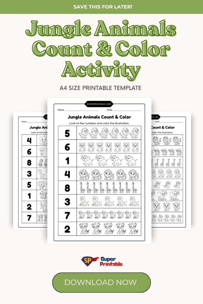 Jungle Animals Count & Color Activity Coloring Pages | Free PDF