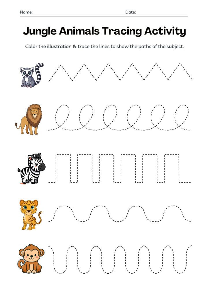 Jungle Animals Tracing Activity | Free PDF Printables