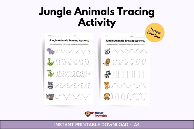 Jungle Animals Tracing Activity | Free PDF Printables