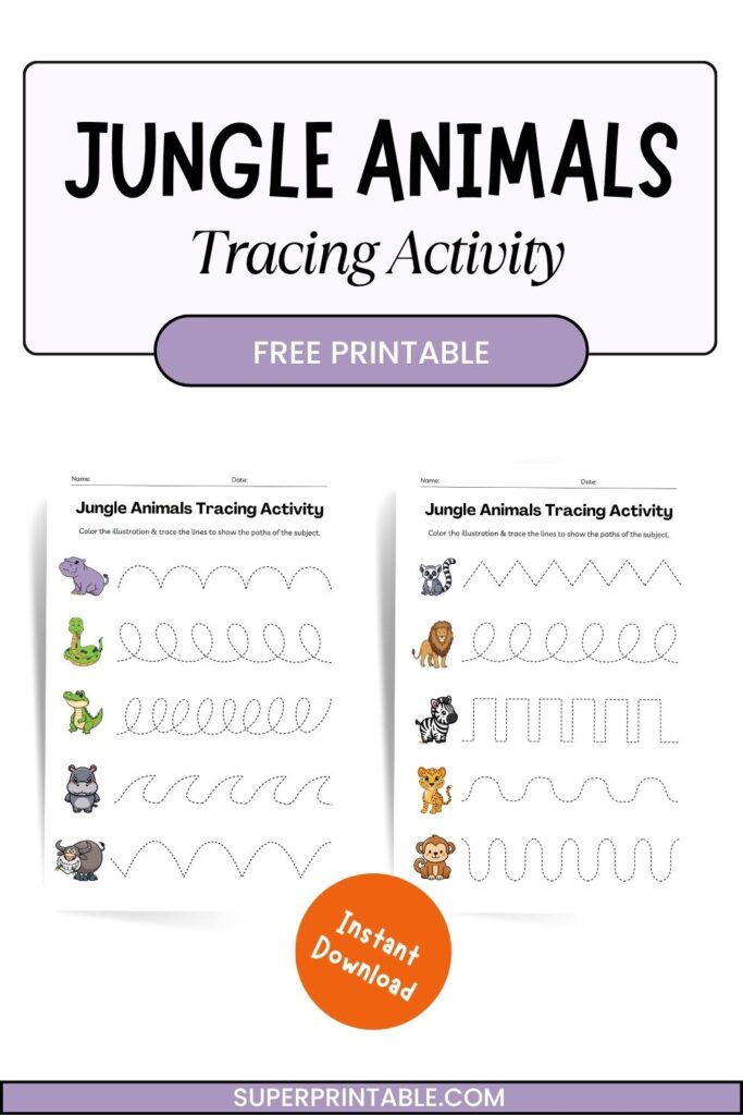 Jungle Animals Tracing Activity | Free PDF Printables