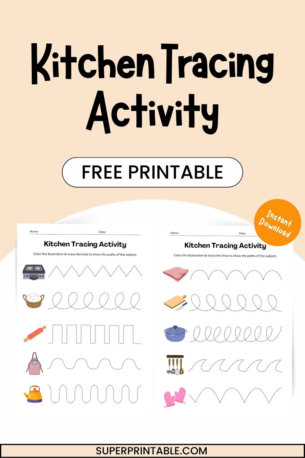 Kitchen Tracing Activity | Free PDF Printables