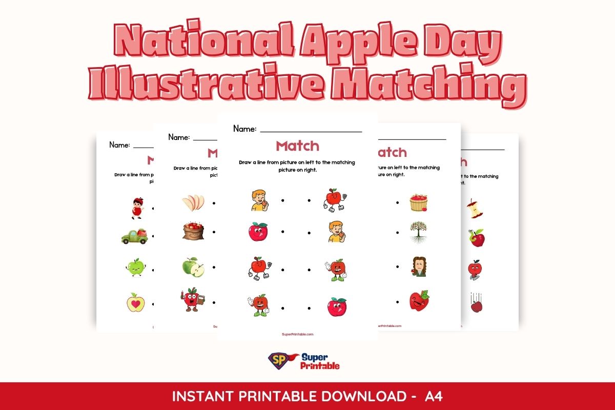 National Apple Day Illustrative Matching Worksheet | Free PDF