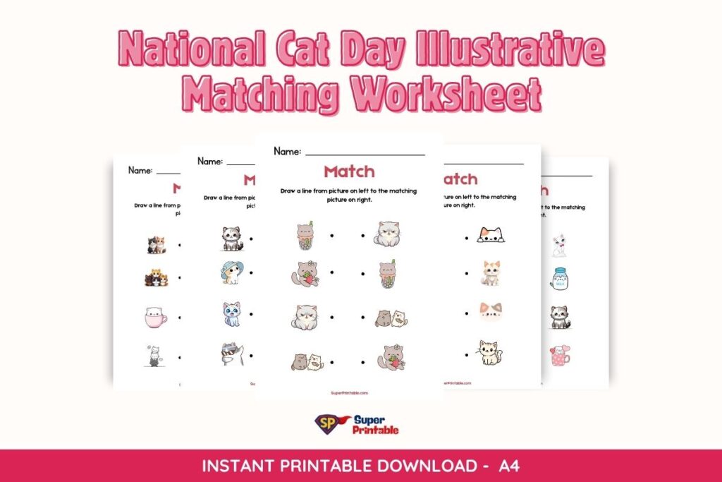National Cat Day Illustrative Matching Worksheet | Free PDF