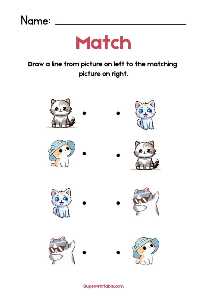 National Cat Day Illustrative Matching Worksheet | Free PDF