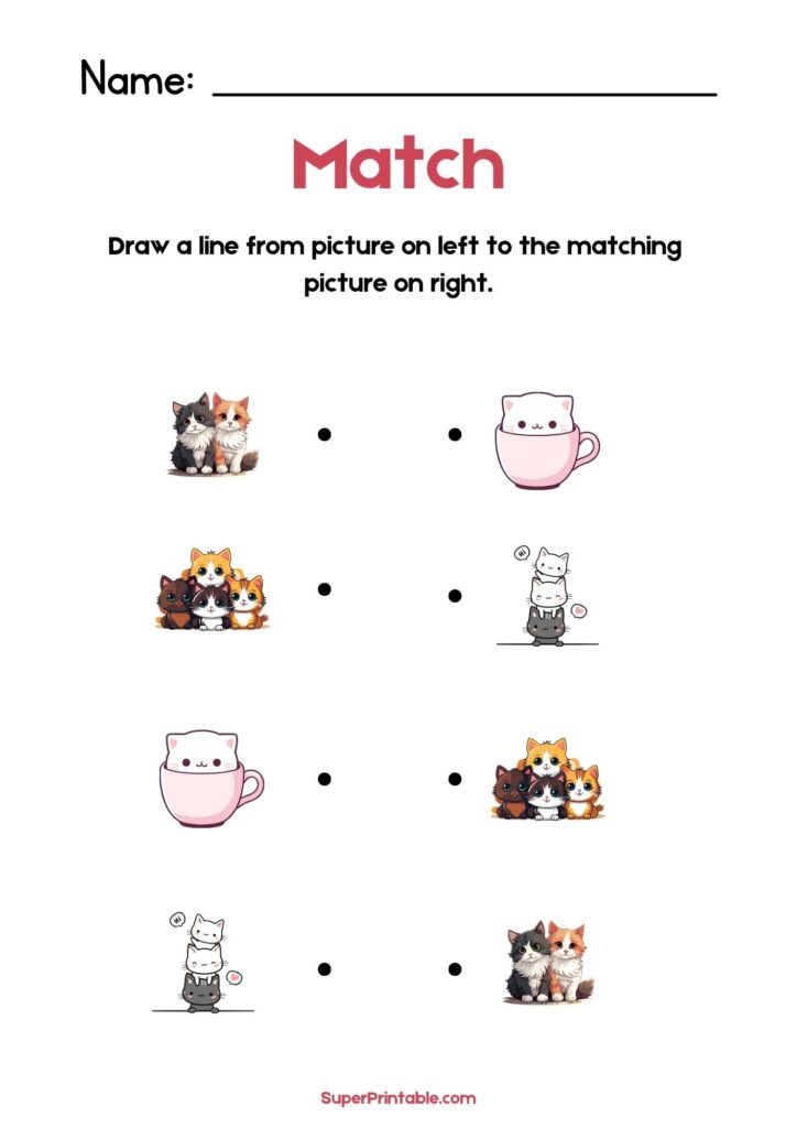 National Cat Day Illustrative Matching Worksheet | Free PDF