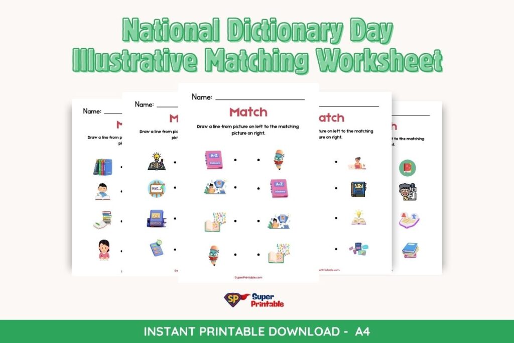 National Dictionary Day Illustrative Matching Worksheet | Free PDF