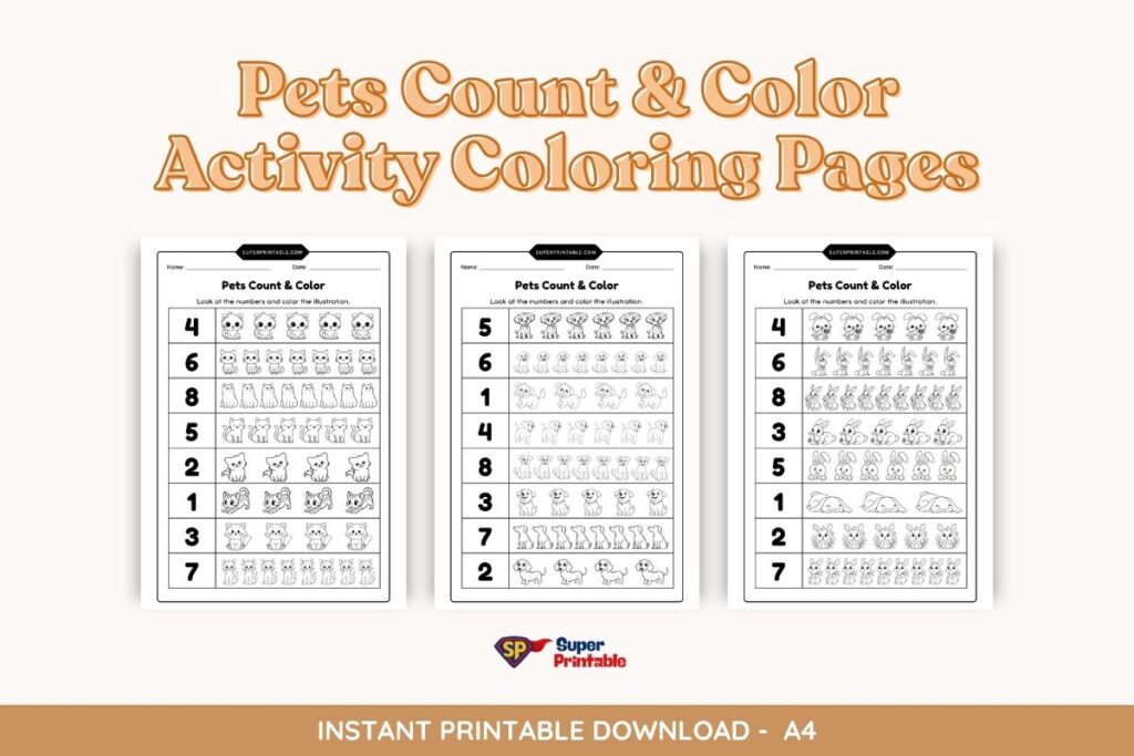 Pets Count & Color Activity Coloring Pages | Free PDF Printables