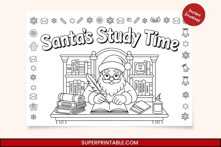24 Santa’s Study Time Coloring Bookmarks | Free PDF Printables