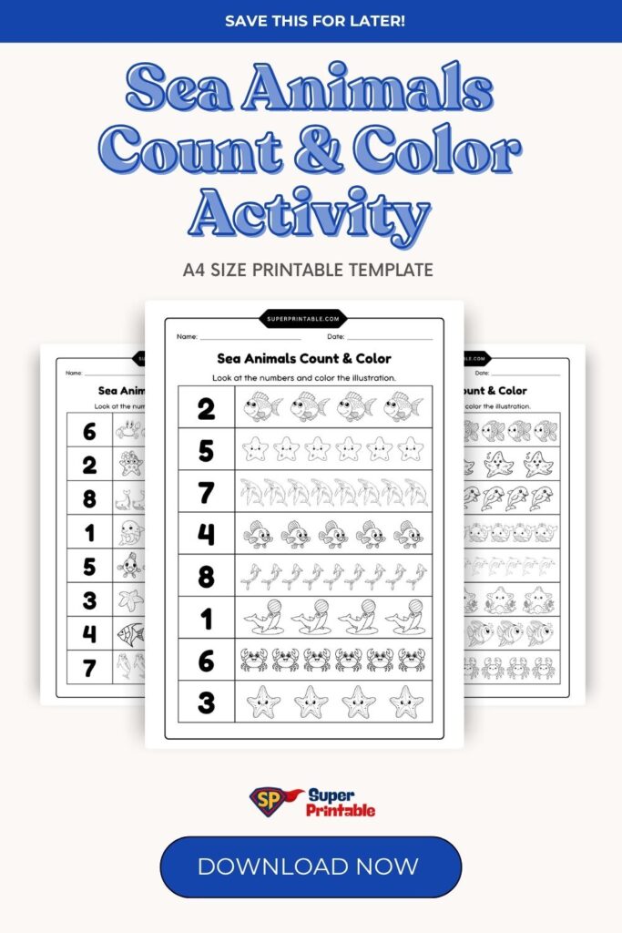 Sea Animals Count & Color Activity Coloring Pages | Free PDF