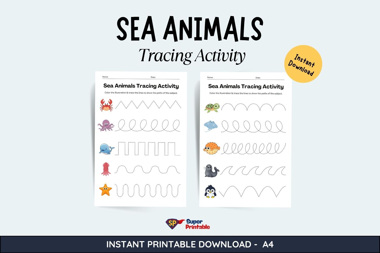 Sea Animals Tracing Activity | Free PDF Printables