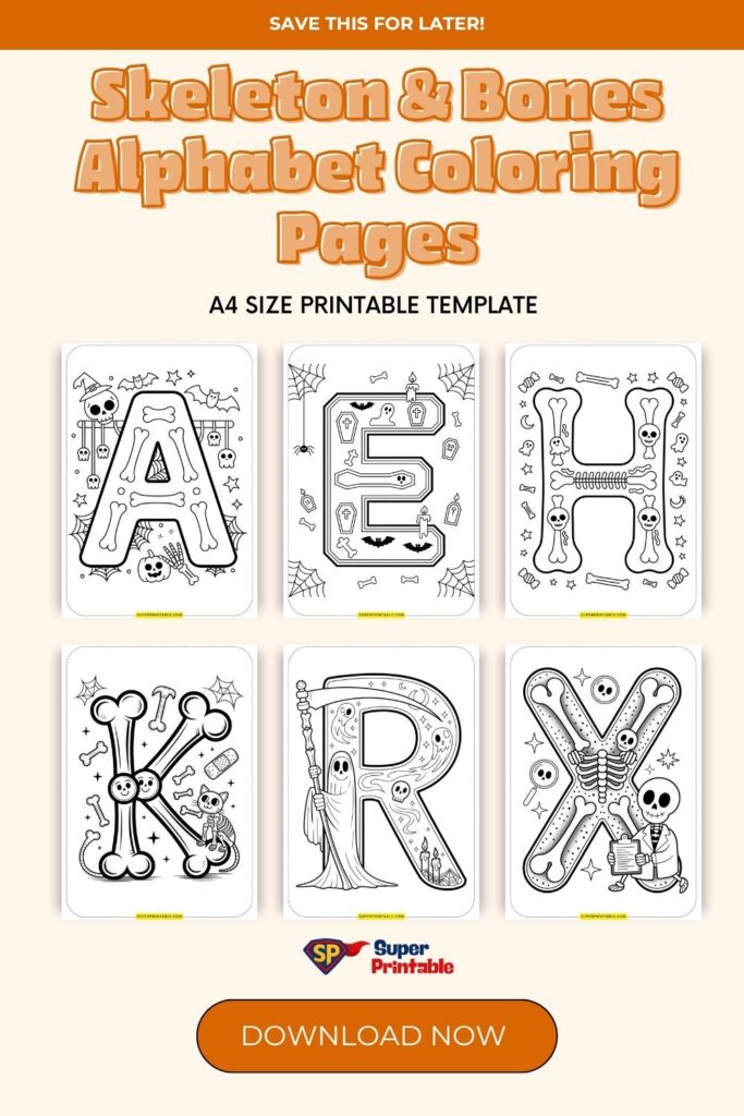 Skeleton & Bones Alphabet Coloring Pages | Free PDF Printables