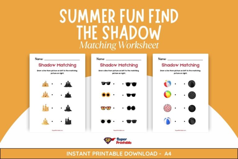 4 Summer Fun Find The Shadow Matching Worksheet | Free PDF