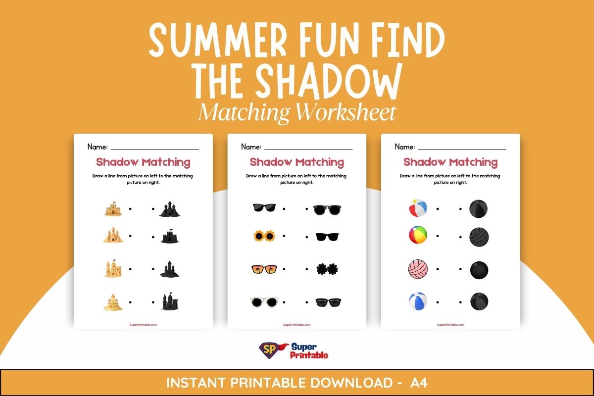 4 Summer Fun Find The Shadow Matching Worksheet | Free PDF
