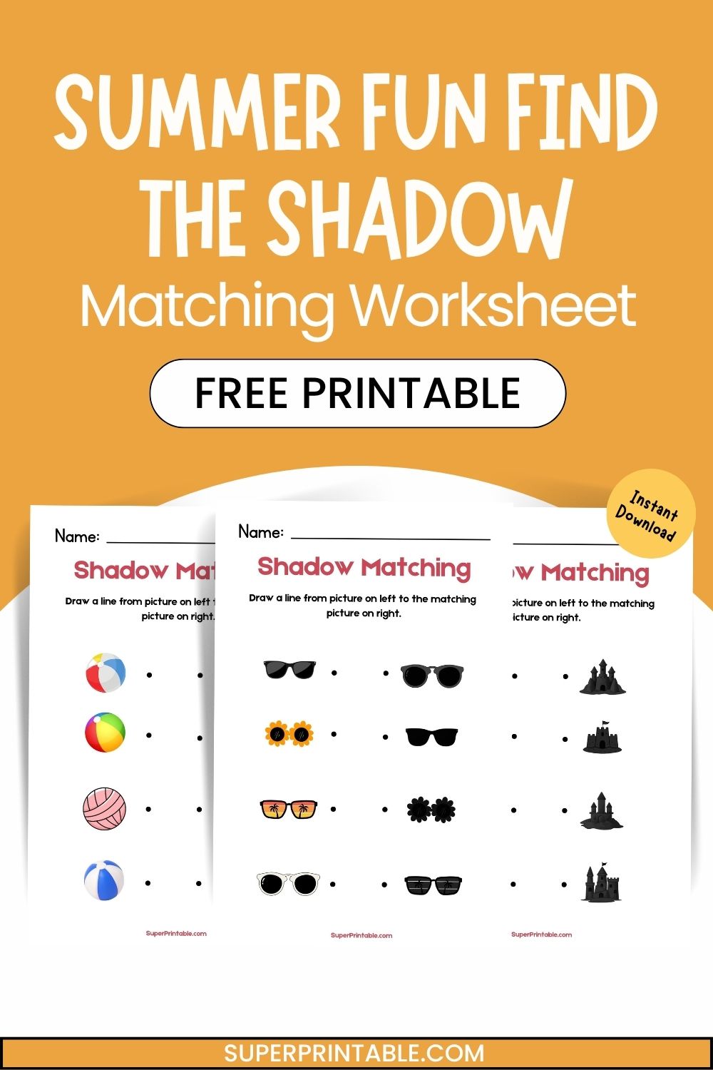 4 Summer Fun Find The Shadow Matching Worksheet | Free PDF