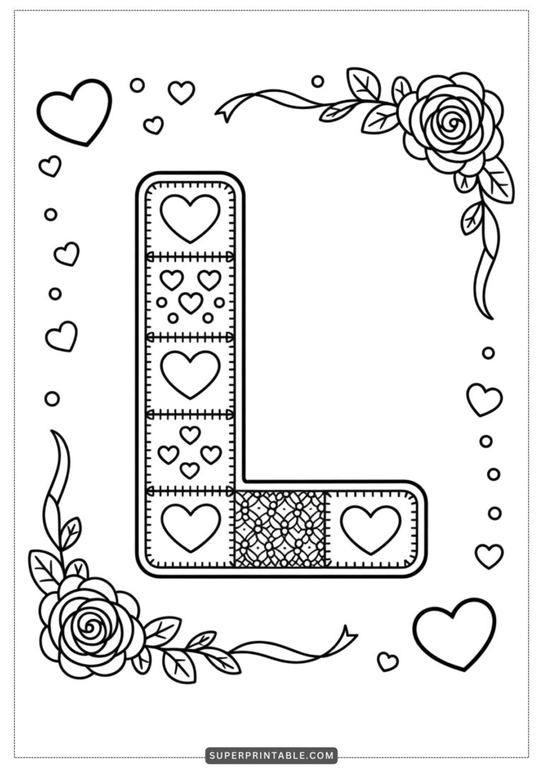 Valentine Patchwork Alphabet Coloring Pages | Free PDF