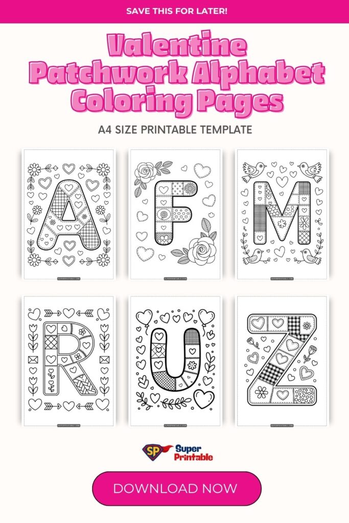 Valentine Patchwork Alphabet Coloring Pages | Free PDF
