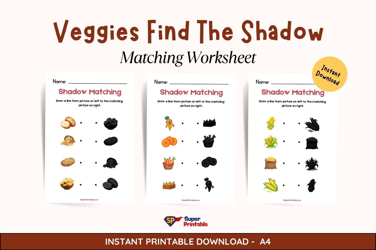 Veggies Find The Shadow Matching Worksheet | Free PDF