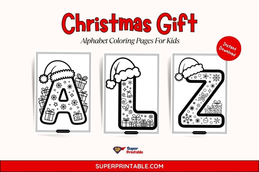 Christmas Gift Alphabet Coloring Pages For Kids (Free PDF)