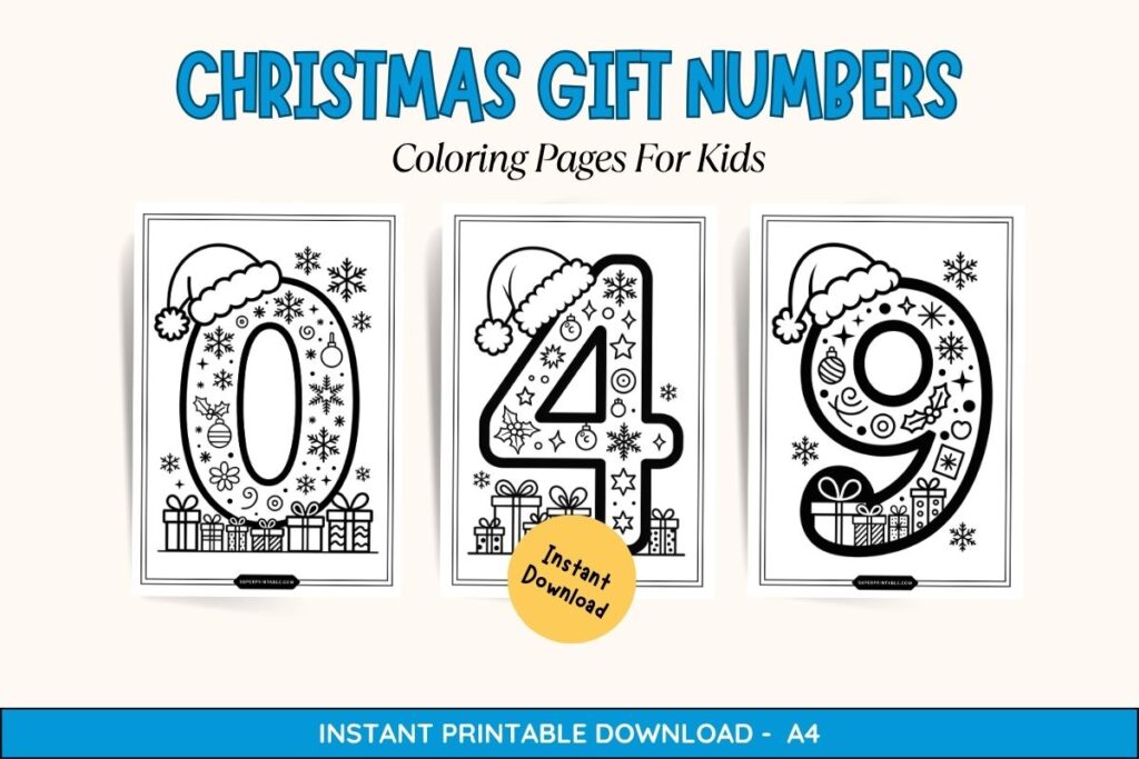 Christmas Gift Numbers Coloring Pages For Kids (Free PDF)