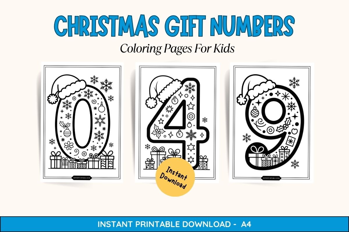 Christmas Gift Numbers Coloring Pages For Kids (Free PDF)