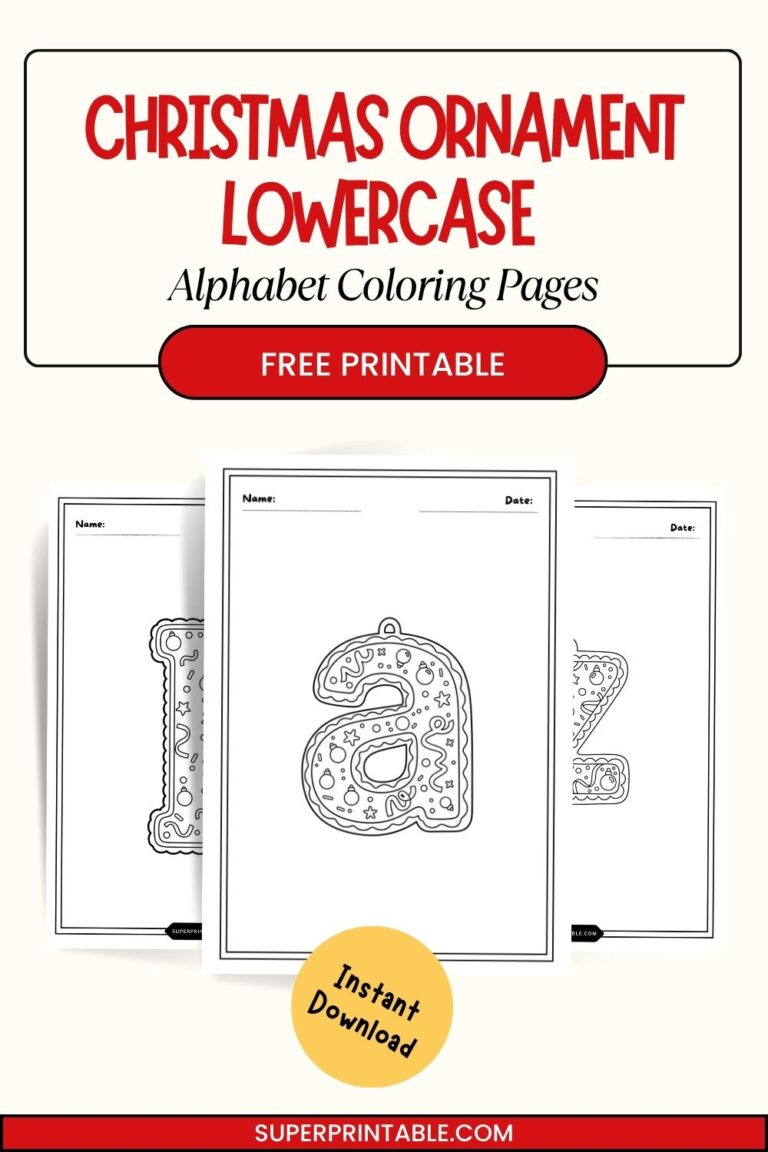 Christmas Ornament Lowercase Alphabet Coloring Pages (Free)