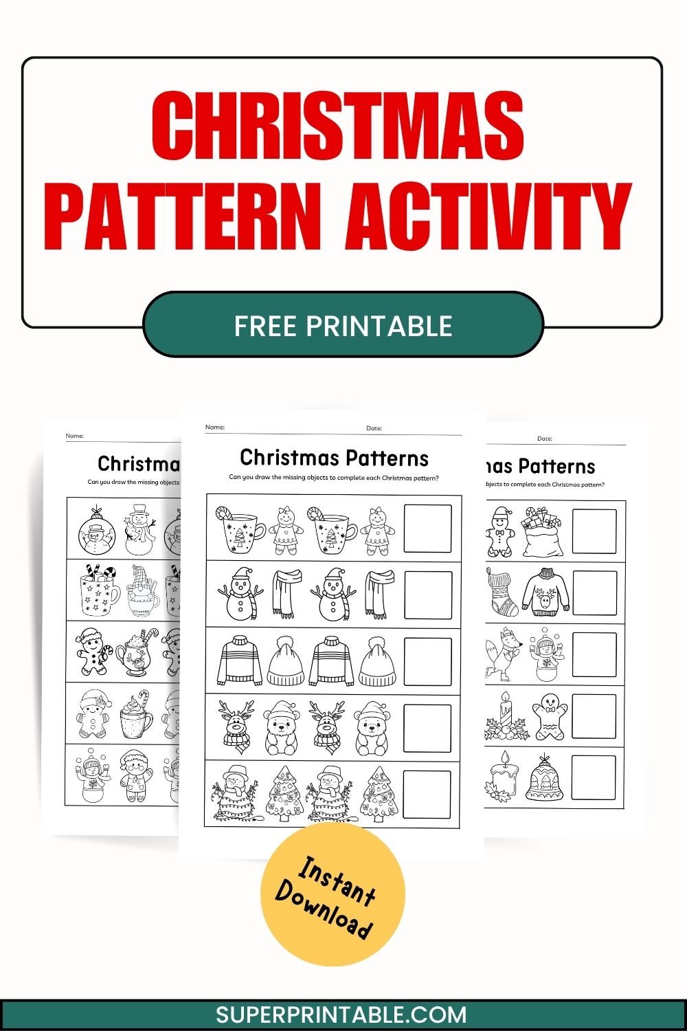 10 Christmas Pattern Activity (Free PDF Printables)