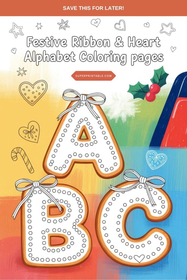 Festive Ribbon & Heart Alphabet Coloring Pages (Free PDF)