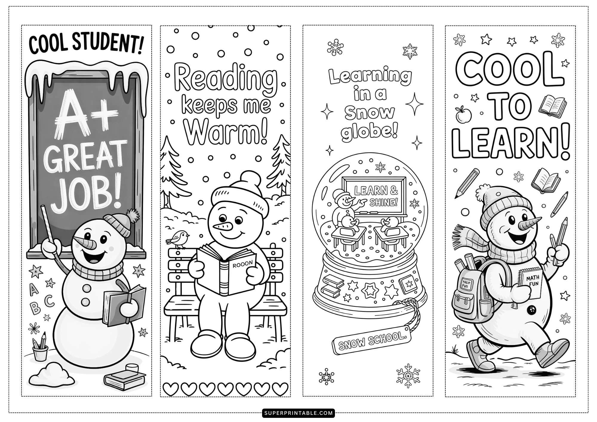 Frosty’s Homework Time Coloring Bookmarks | Free PDF