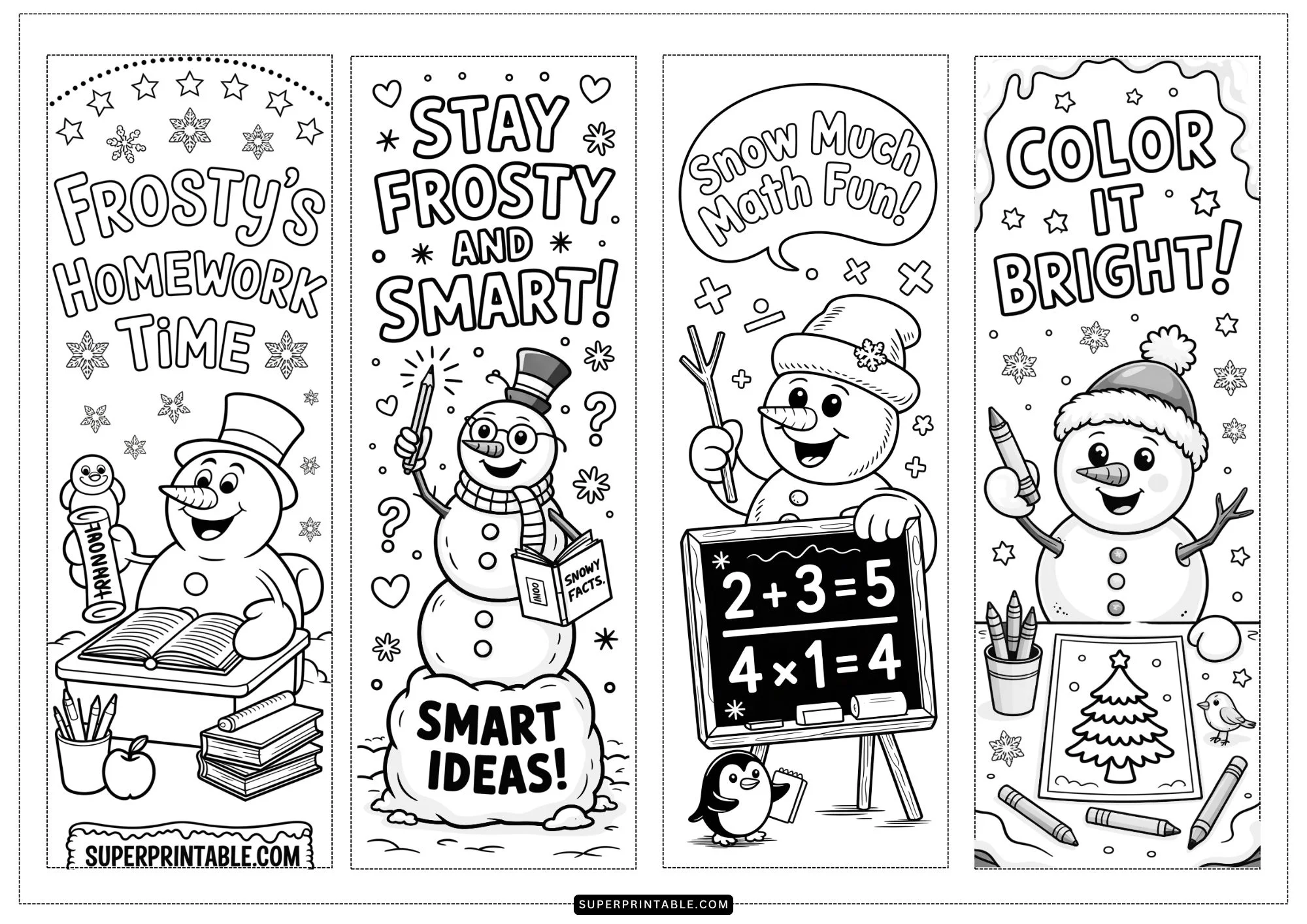 Frosty’s Homework Time Coloring Bookmarks | Free PDF