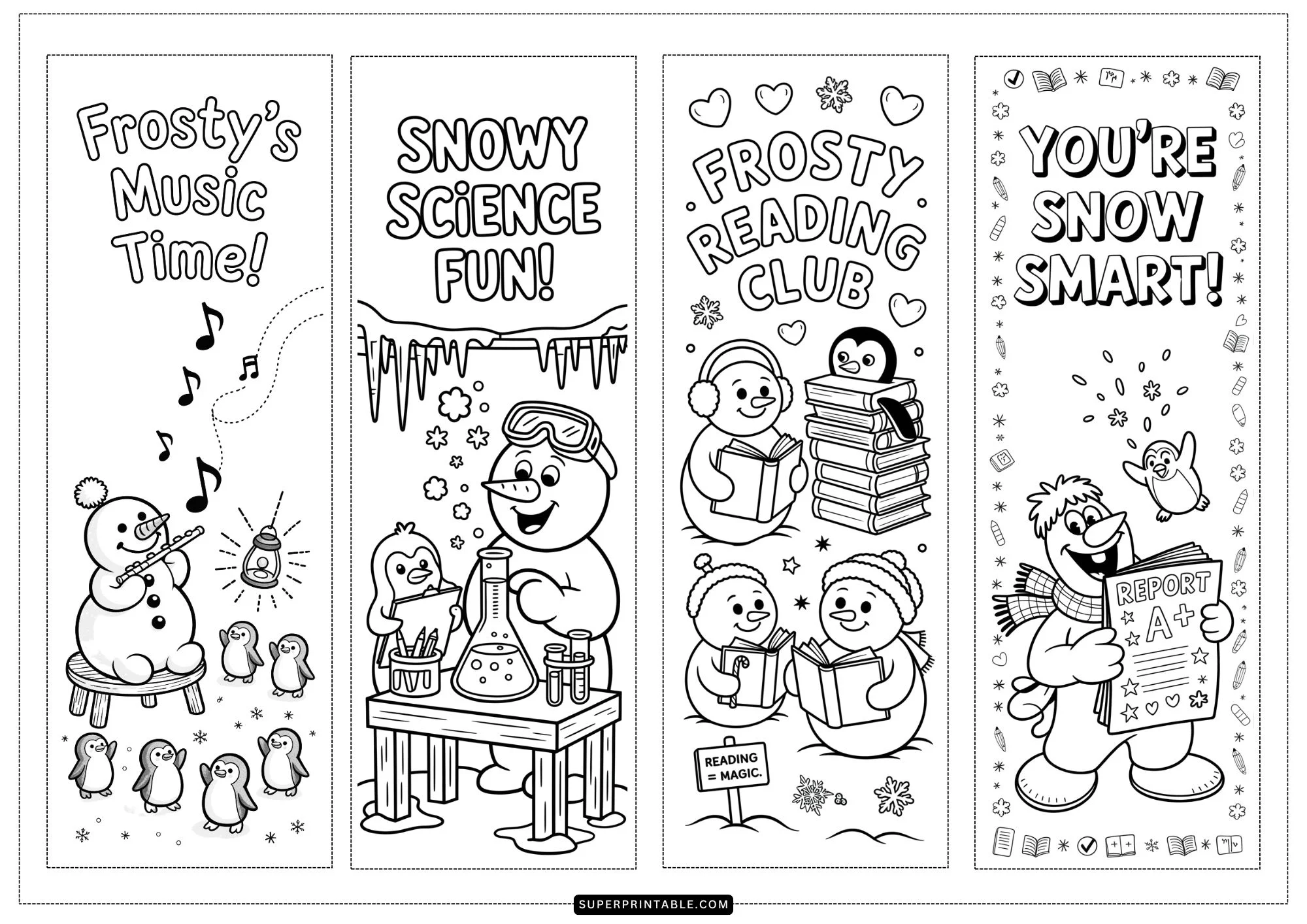Frosty’s Homework Time Coloring Bookmarks | Free PDF