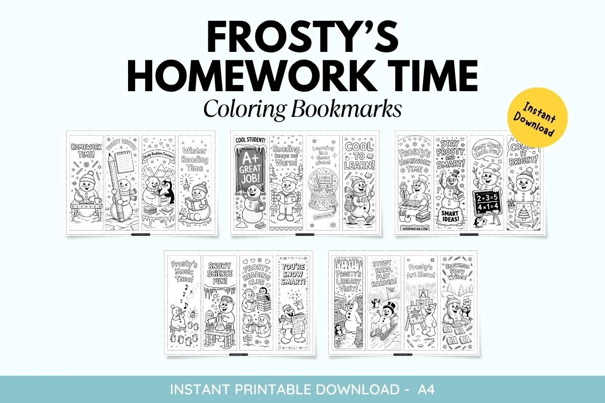 Frosty’s Homework Time Coloring Bookmarks | Free PDF