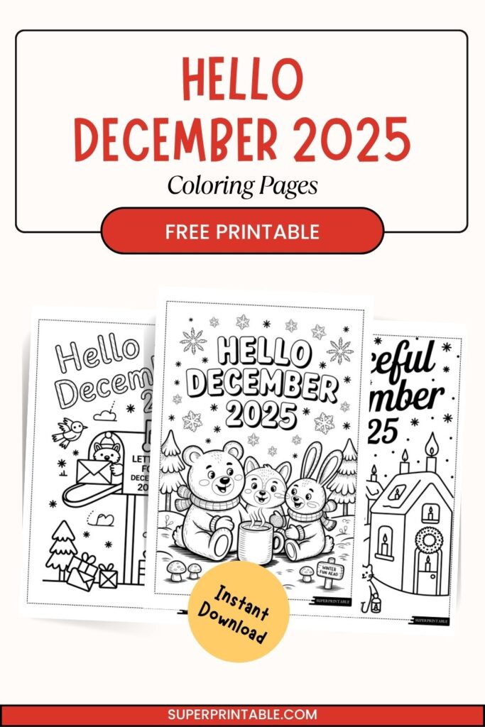 Hello December 2025 Coloring Pages | Free PDF Printables