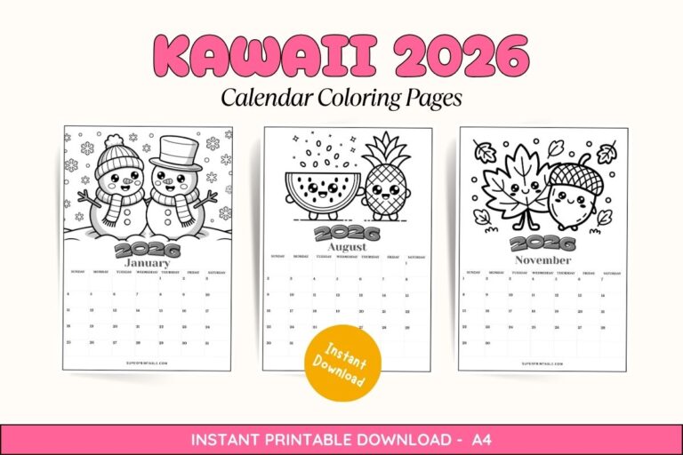 Kawaii 2026 Calendar Coloring Pages (Free PDF Printables)