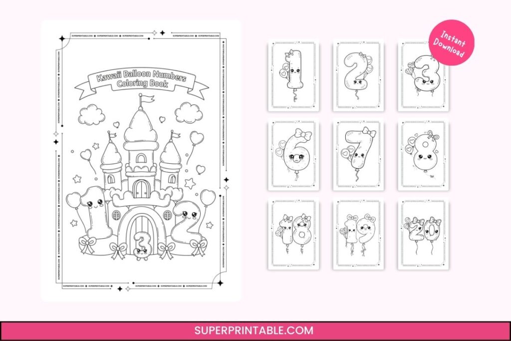 Kawaii Balloons Decor Numbers Coloring Pages (Free PDF)