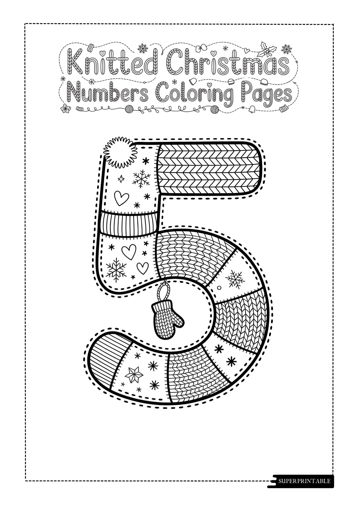 Knitted Christmas Numbers Coloring Pages | Free PDF Printables