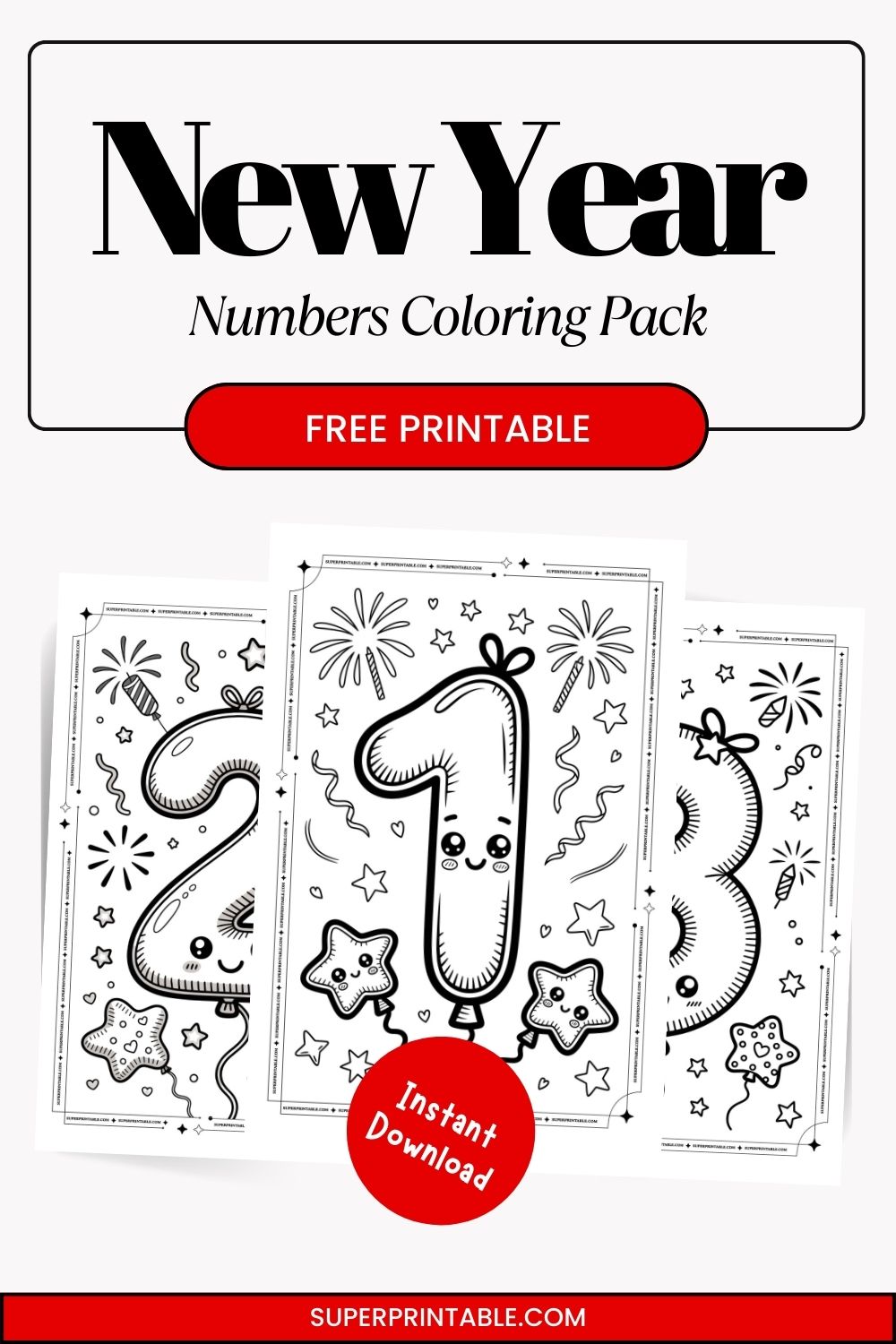 New Year Numbers Coloring Pack (Free Printable PDF) - SuperPrintable