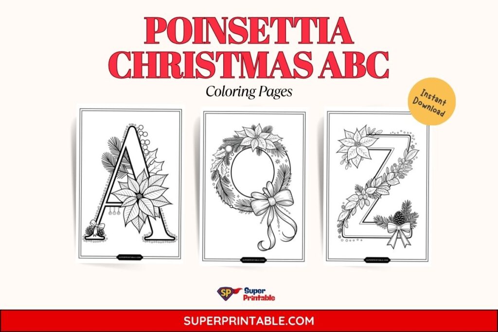 Poinsettia Christmas ABC Coloring Pages | Free PDF Printables