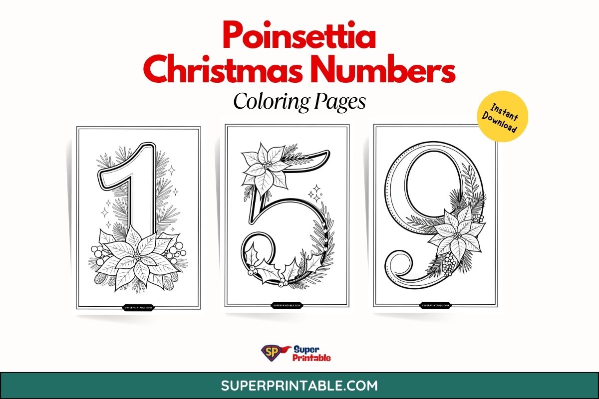 Poinsettia Christmas Numbers Coloring Pages | Free PDF