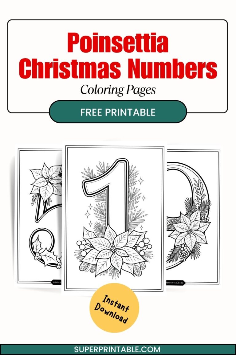 Poinsettia Christmas Numbers Coloring Pages | Free PDF