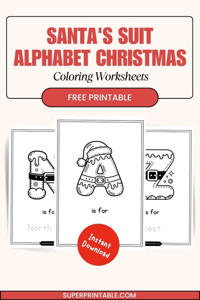 Santa's Suit Alphabet Christmas Coloring Worksheets | Free PDF