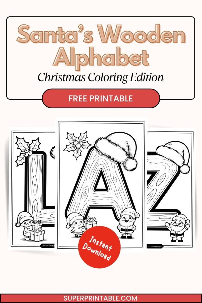 Santa’s Wooden Alphabet Christmas Coloring Edition (Free PDF)