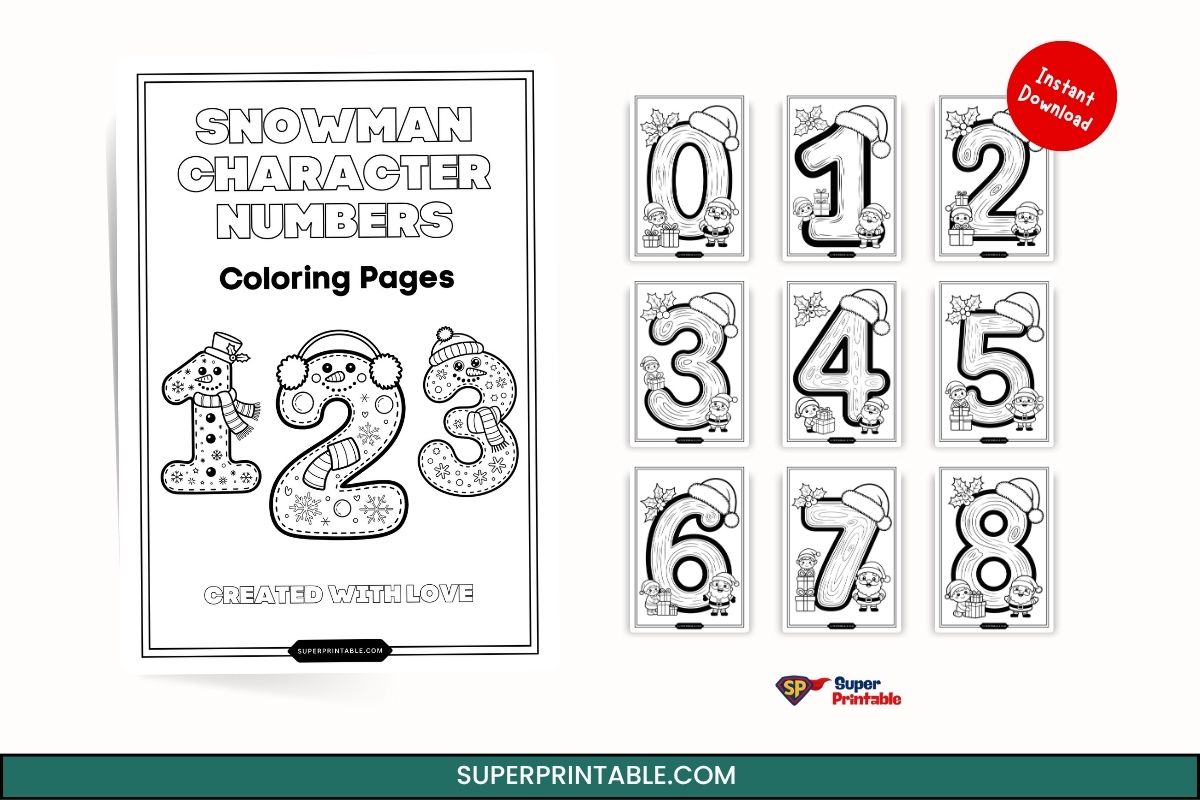 Snowman Character Numbers Coloring Pages (Free PDF)