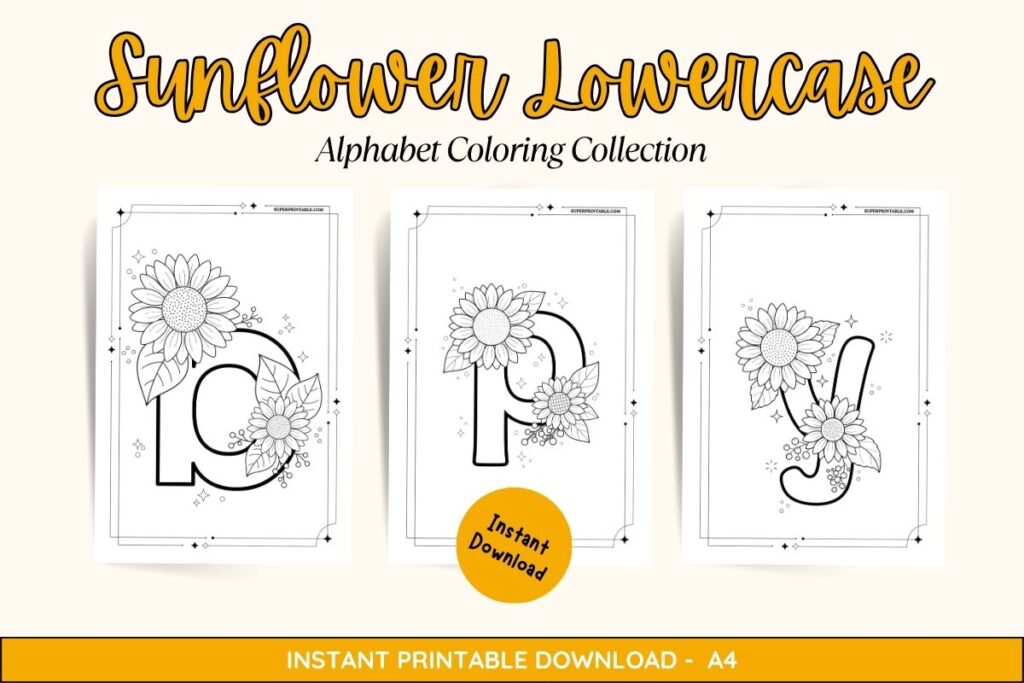 Sunflower Lowercase Alphabet Coloring Collection (Free PDF)