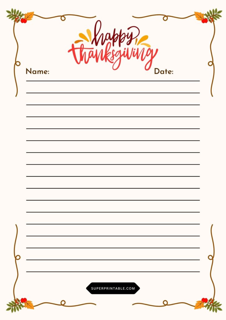10+ Thanksgiving Lined Writing Worksheets (Free PDF Printables ...