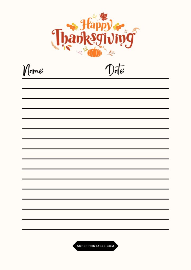 10+ Thanksgiving Lined Writing Worksheets (Free PDF Printables ...