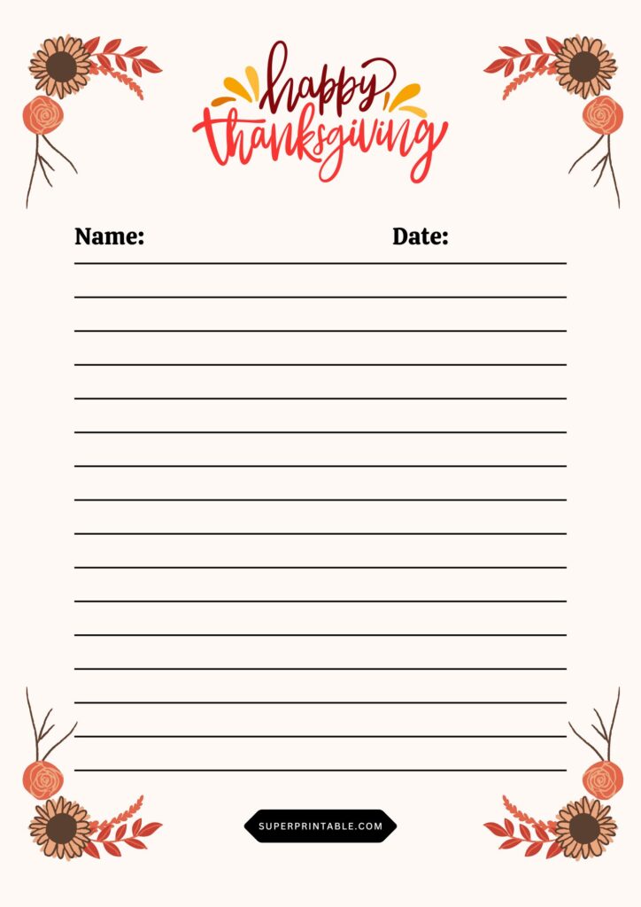 10+ Thanksgiving Lined Writing Worksheets (Free PDF Printables ...