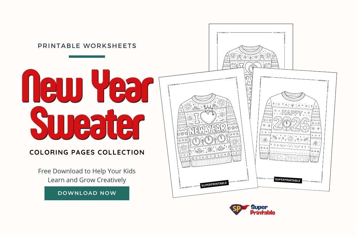 New Year Sweater Coloring Pages (Free PDF Printables)
