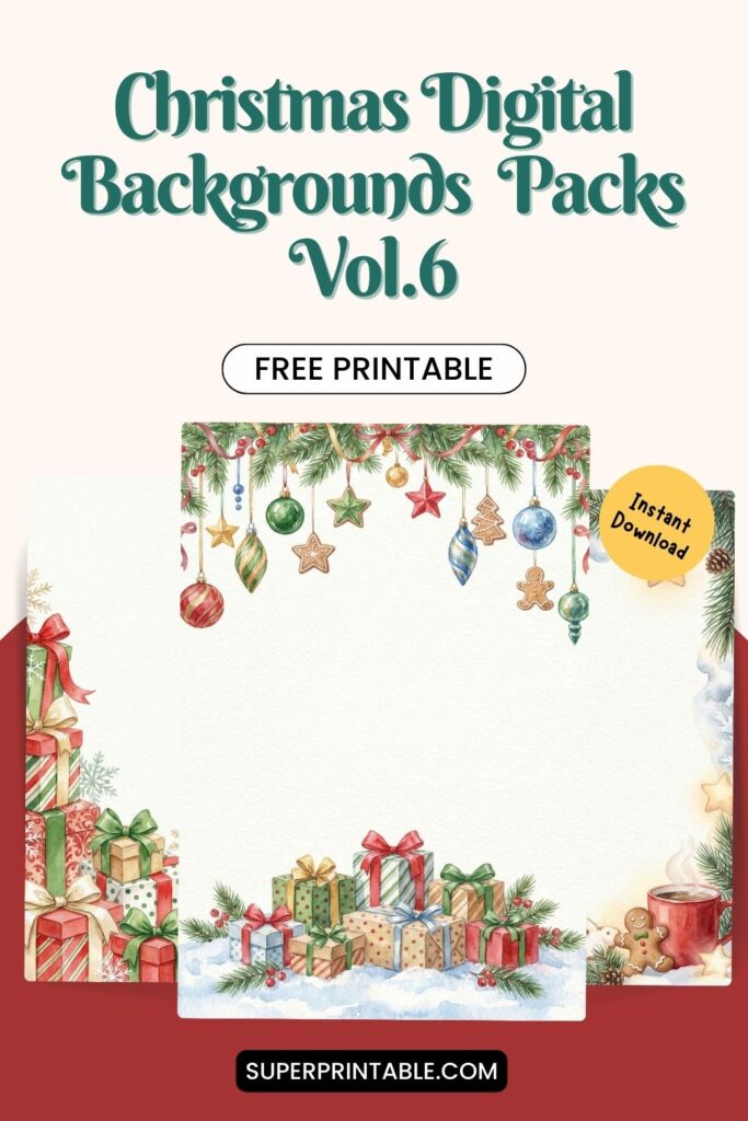 Christmas Digital Backgrounds Packs Vol.6 (Free PDF Printables)