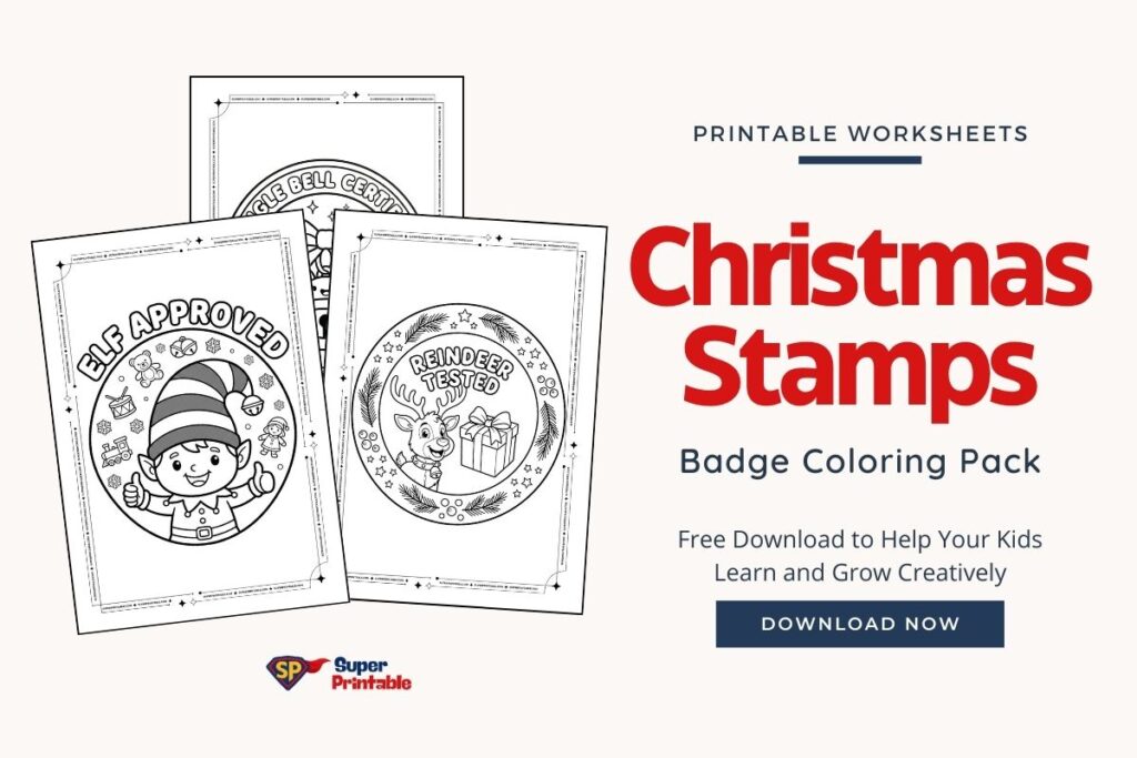 20 Christmas Stamps Badge Coloring Pack (Free PDF Printables)