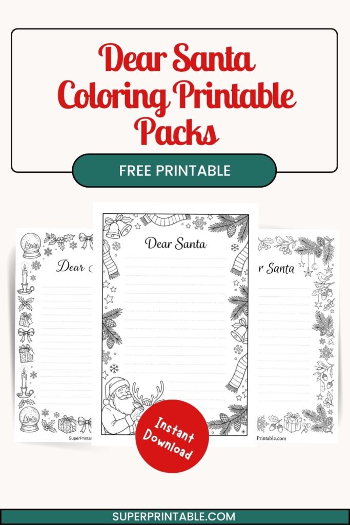 20+ Dear Santa Coloring Printable Packs (Free PDF Printables)